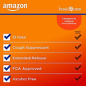 Amazon Basic Care 12 Hour Cough DM Syrup, Extended-Release Dextromethorphan, Grape Flavor Liquid Medicine, 5 fl oz (Pack of 1)