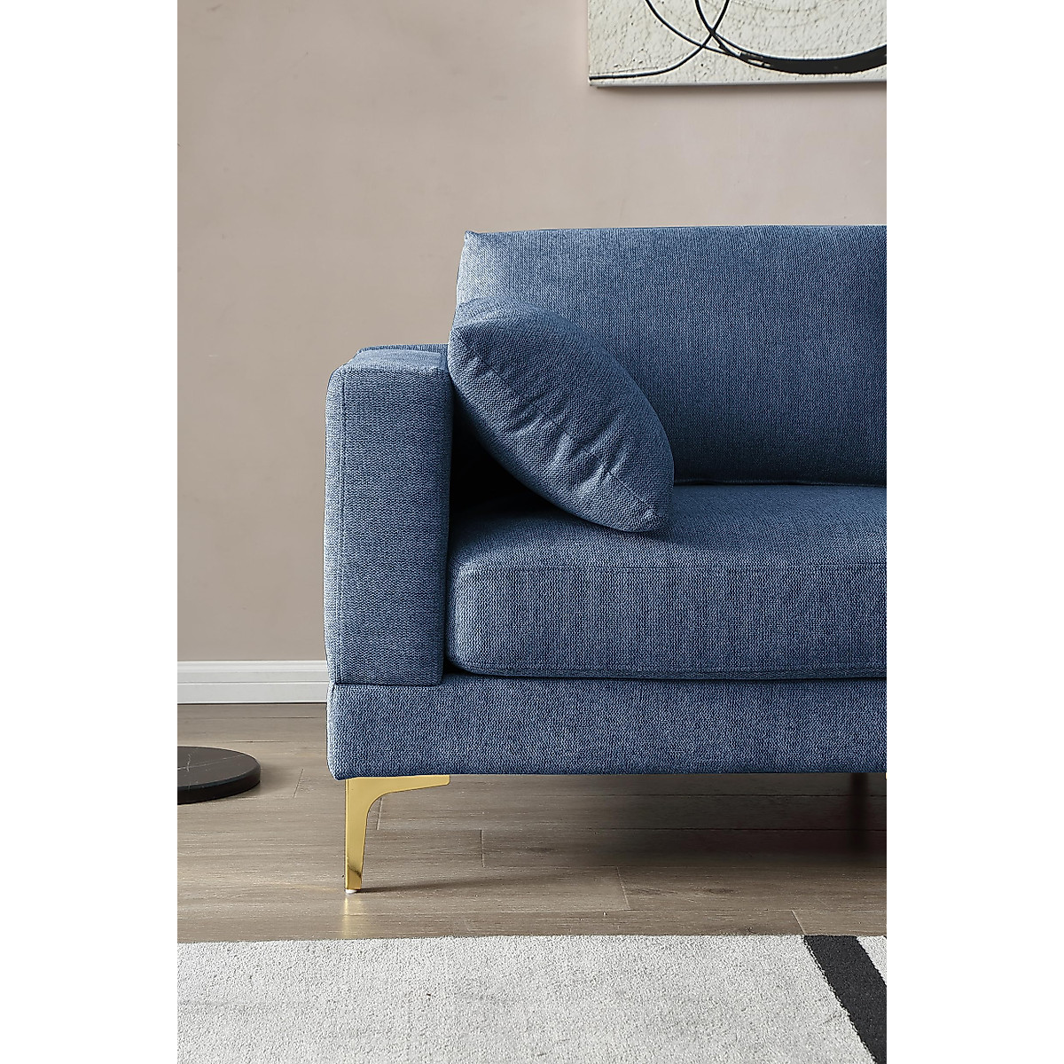 KoiHome 92.9" Convertible Sectional Sofa Couch with Seat Cushion, Modern Leisure L-Shape Couch with 2 Pillows, 4-Seater Sofa Chaise with Metal Legs for Living Room,Bedroom,Office, Polyester, Blue