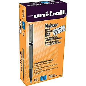 uni-ball Deluxe Rollerball Pens, Micro Point, Blue Ink, 12/Pack (60027)
