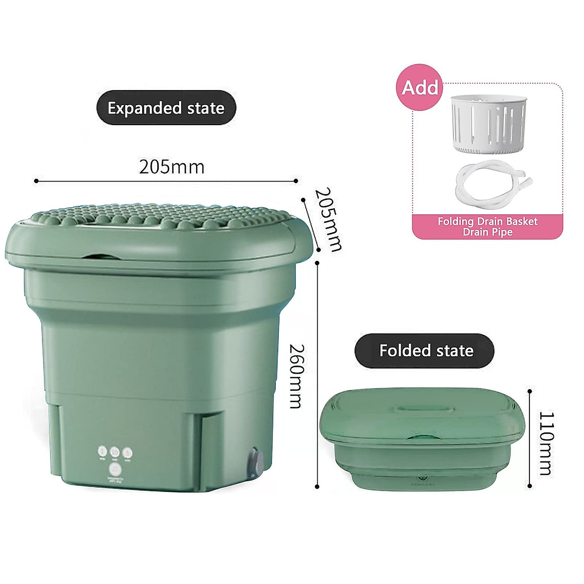 Portable Washing Machine, Mini Foldable Bucket Washer and Spin Dryer for Camping, RV, Travel, Small Spaces, Lightweight and Easy to Carry (Pink) (Green)
