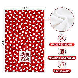 Whaline Valentine's Day Kitchen Towel Red White Dish Towel Heart Love Plaid Dishcloth Large Tea Towel Decorative Holiday Cloth Towel for Valentine's Day Home Kitchen Coking Baking, 4 Designs, 28 x 18