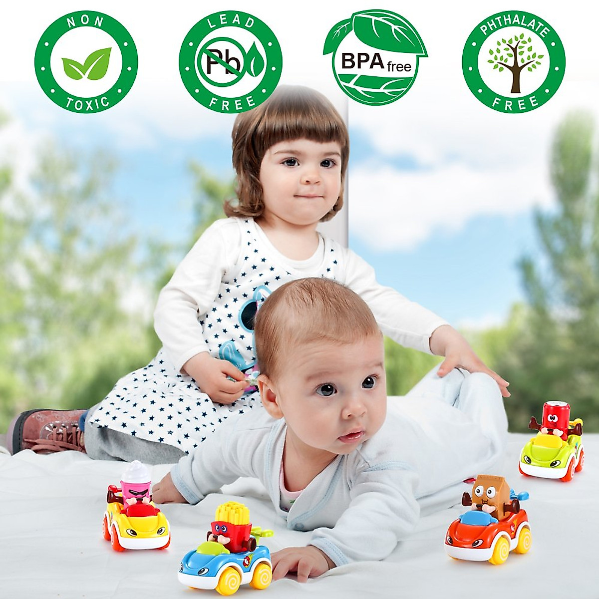 LUKAT Cars Toys for 1 2 3 Year Old Boys and Girls, Push and Go Friction Powered Vehicles Toy Set of 4 Baby Cars