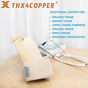 THX4COPPER Thumb & Wrist Stabilizer Splint for Blackberry Thumb,Thumb Pain Relief for Arthritis,Sprained,Tendonitis,Carpal Tunnel,Breathable&Stable,S-M(Beige)