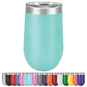 Griffco Supply 16 oz Large Wine Tumbler, Vacuum Insulated, Stainless Steel with Lid - Insulated wine tumblers with lids, Stemless wine glasses (Teal)
