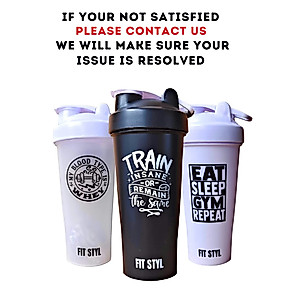 Generic FIT STYL Protein Shaker cup Set [3 PACK] 28 oz blender bottle, gift gym, new years resolution, Black, White, and Opaque