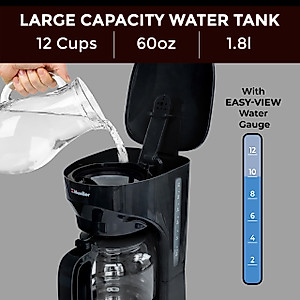 Mueller 12-Cup Drip Coffee Maker, Auto Keep Warm Function, Smart Anti-Drip System, with Permanent Filter and Borosilicate Glass Carafe, Clear Water Level Window Coffee Machine