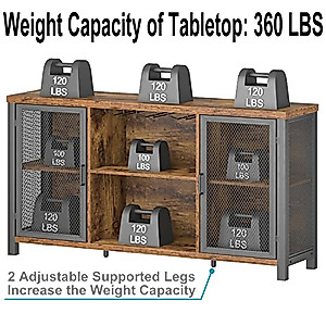 Launica Industrial Coffee Bar Cabinet, Wine Bar Cabinet for Liquor and Glasses, Liquor Cabinet with wine Rack Storage, Wood Metal Sideboard Buffet Cabinet for Home Kitchen Dining, Rustic Brown 55 Inch