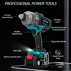 TIKTIK 2000Nm Cordless Impact Gun, 3/4" Brushless High Torque Impact Wrench,5500RPM Power Impact Wrenches w/ 2 * 4.0Ah Battery & Fast Charger,21V Electric Impact Wrenche for Car/Truck RV/Mower