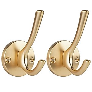 UgBaBa Coat Hooks, Heavy Duty Double Towel Robe Clothes Hooks for Hanging, Wall Hooks Holder for Bathroom Kitchen Closet Cabinet Door Garage Hotel, Wall Mounted,2 Pack (Black)