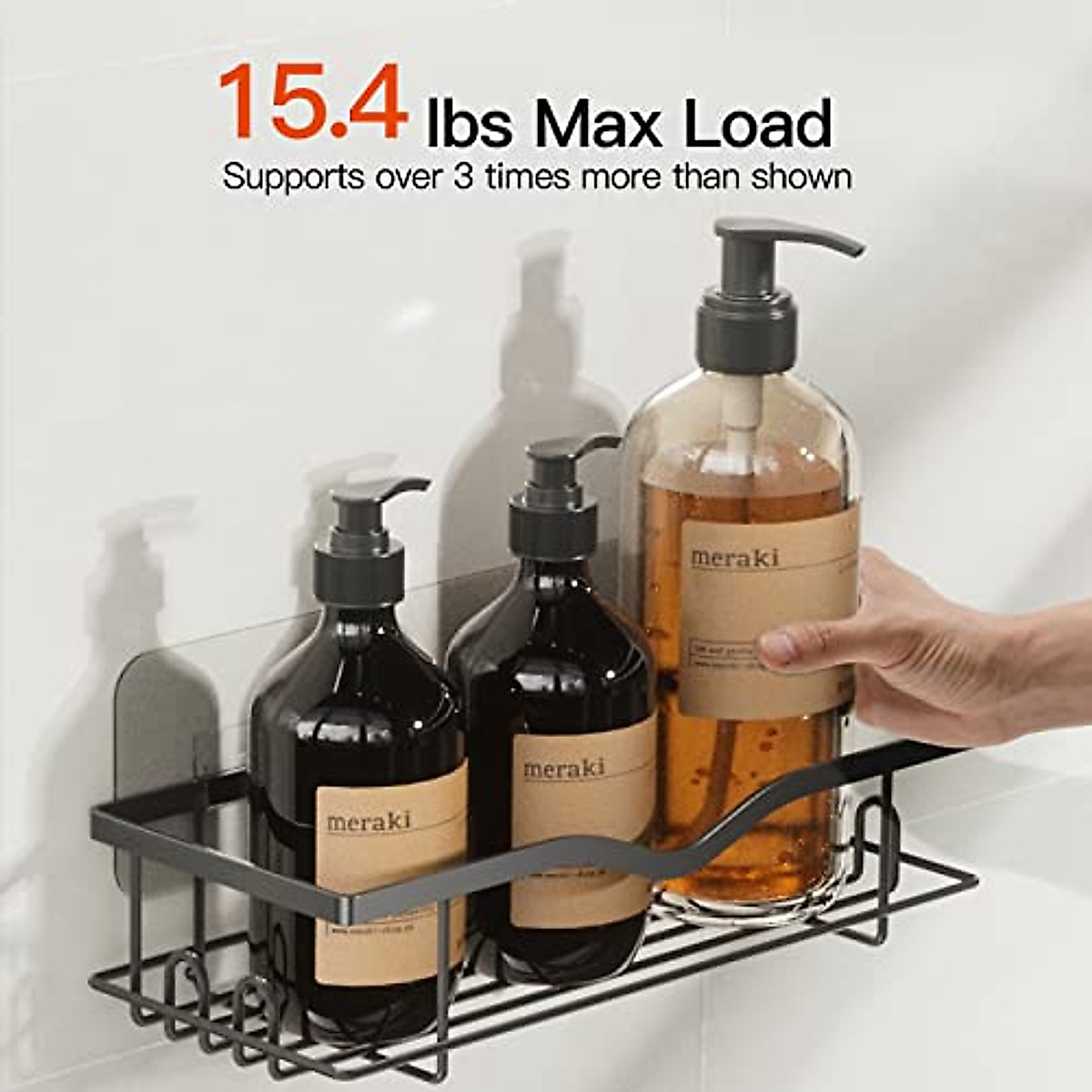 AMADA HOMEFURNISHING Shower Caddy, Shower Organizer with Soap Holder, Optional Towel Bar, Removable Hooks, Stainless Steel Shower Shelves for Bathroom, Kitchen, Tool-Free Assembly, Set of 3, AMHSR03B