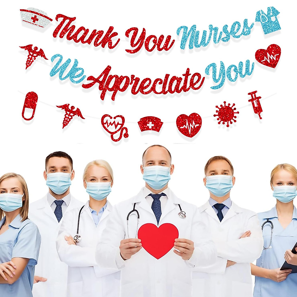 Nurses Week Banner Party Decorations Thank You Nurse Week Banner Red Glitter We Appreciate You Banner for Nurses Week Home Office School Hospital Décor