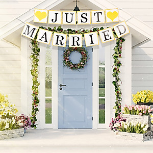 Tatuo 2 Sets Just Married Wedding Banners Bunting Garland Photo Props Signs with Heart for Bridal Shower Wedding Party Decoration