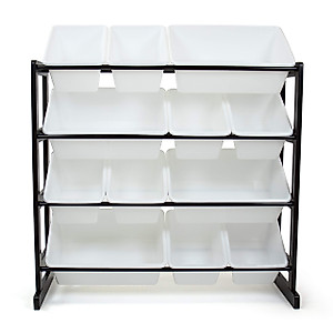 Humble Crew Ladder Toy Organizer with 12 Storage Bins, Espresso/White