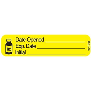Pharmex 1-369 "Date Opened" Permanent Paper Label, 1 9/16" x 3/8", Yellow, Pack of 1000