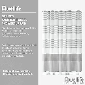Awellife Boho Gray Shower Curtain for Bathroom Stripe Tassel Shower Curtain 72 X 72 Inches Farmhouse Linen Grey
