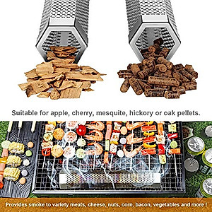 Premium Pellet Smoker Tube for All Grill Electric Gas Charcoal or Smokers- 5 Hours of Billowing Smoke - Cold or Hot Smoking- Ideal for Smoking Cheese Nuts Steaks Fish Pork Beef - 12" Stainless Steel