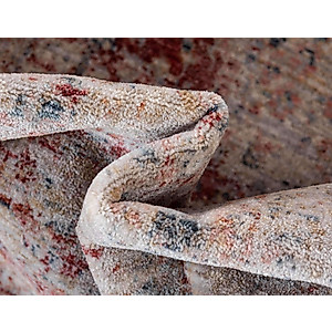 Unique Loom Noble Collection Country, Traditional, Distressed, Vintage, Geometric, Border Area Rug, 8' 0" x 9' 11", Red/Ivory