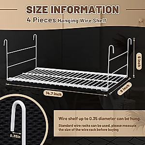 4 Pieces Hanging Wire Shelf Grid Wire Shelf Organizer Closet Hanger Rack Shelf Storage Shelf Accessory for Wire Shelving Closet Storage Organization, White