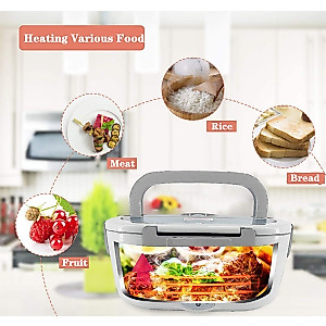 Electric Lunch Box, 3 in 1 Food Heater Portable Microwave Electric Lunch Boxes with Insulation Bag for Car Truck Office 12V 24V & 110V, 1.5L Stainless Steel Food Warmer and Heater Container (Grey)