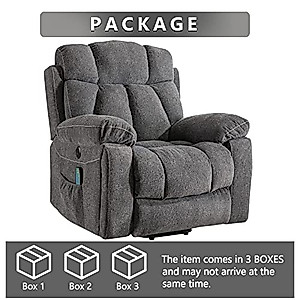 CANMOV Large Power Lift Recliner Chairs with Massage and Heat for Elderly Big People, Heavy Duty Motion Reclining Mechanism-Anti Skid Fabric Recliner Chair with 2 Concealed Cup Holders,Dark Gray