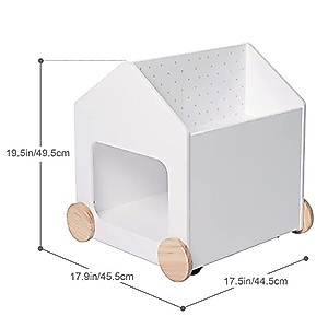 JOLIE VALLÉE TOYS & HOME Wooden Kids Bookshelf, 2 in 1 Children's Bookcase with Toy Storage, Baby Book Organizer with Wheels, Book Cabinet/Book Rack/Toy Box White