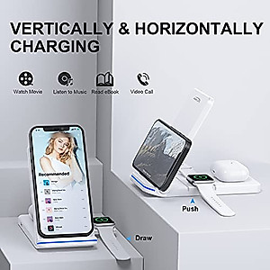 Wireless Charger 3 in 1 Wireless Charging Station Qi Fast Charger Stand for iPhone 13/12/11/Pro/Max/XR/XS/XS Max/X /8/8 Plus, Apple Watch, Airpods 2/Pro, Samsung Galaxy Phone with 18W Adapter, White