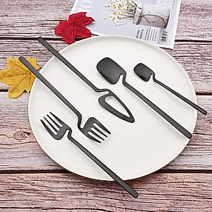 JASHII Matte Black Silverware Set 304 Stainless Steel Flatware Set Utensil Set 20-piece Modern Cutlery Set Hanging Cup Birthday Wedding Gift