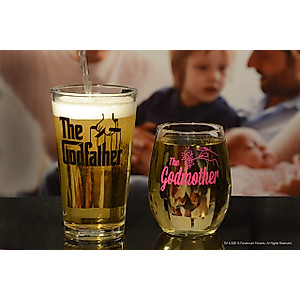 The Godmother Printed Stemless Wine Glass - Premium Quality, Handcrafted Glassware, 15 oz., Collectible Gift Item for Godparents, Birthdays, & Special Occasions