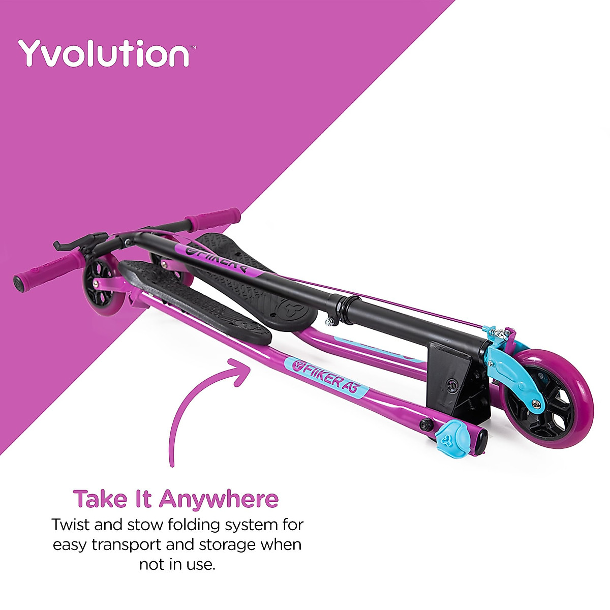 Yvolution Y Fliker Air A3 Scooter 3 Wheels Foldale Wiggle Scooter Self-Propelling Drifting Scooter for Boys and Girls Age 7+ Years (Purple 2020)