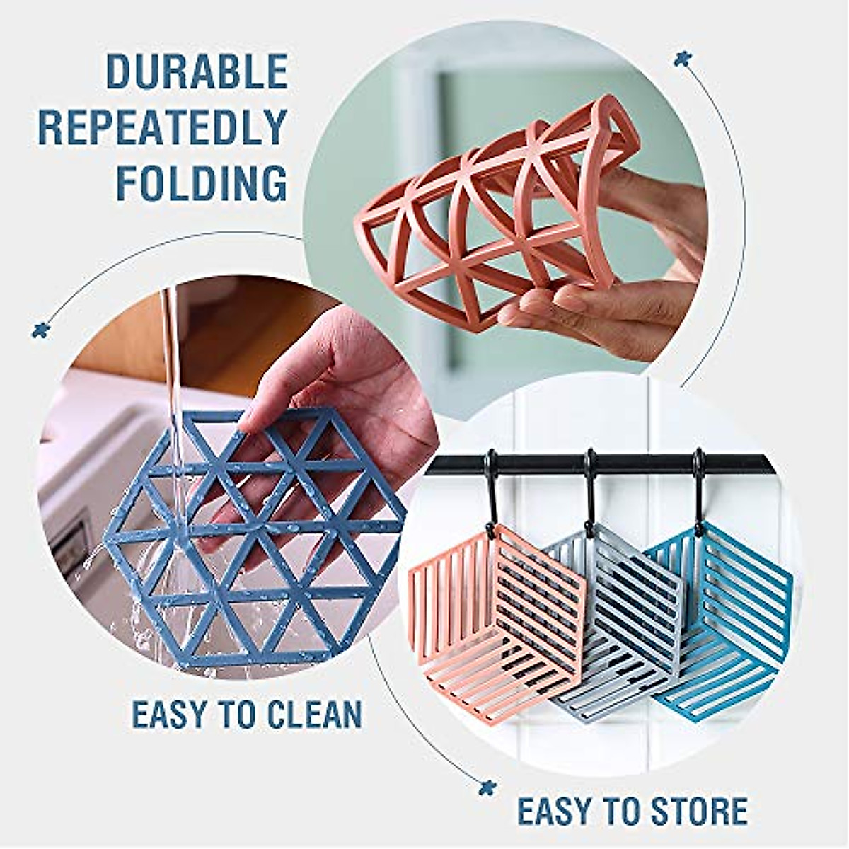 Silicone Trivets Mats for Dishes and Pots, Trivets Hot Pads for Table Countertops, Heat Resistant Trivets, Kitchen Pot Mat Table Decor trivets Pads for Bowl Dish Cooking Dining Set, (3 PCS, Grey)