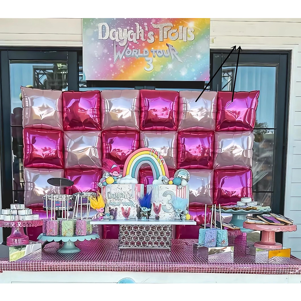 Magenta Pink Square Foil Balloon Wall/Rose Red Square Balloons/Double Sided Balloon Arch Garland Kit for photos/Anniversary Bachelorette Birthday Engagement Bridal Baby Shower Party Decorations