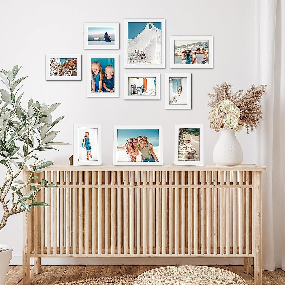 Americanflat 10 Piece White Picture Frames Collage Wall Decor - Gallery Wall Frame Set with Two 8x10, Four 5x7, and Four 4x6 Frames, Shatter Resistant Glass, Hanging Hardware, and Easel Included