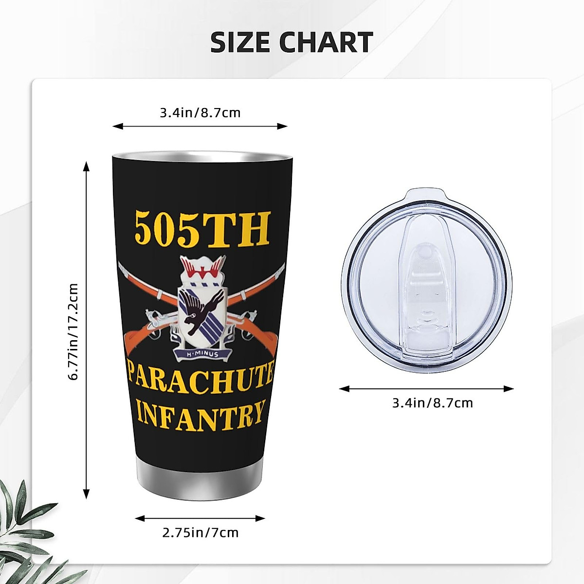 Biaomn 505th Parachute Infantry Regiment Stainless Steel Tumbler Vacuum Insulated Travel Tumbler With Lid Coffee Mug Car Cup For Home Office Outdoor 20oz