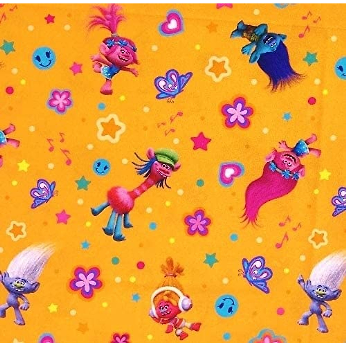 1/2 Yard - Trolls Characters & Flowers Cotton Fabric - Choose Your Color & Style (Great for Quilting, Sewing, Craft Projects, Throw Blankets & More) 1/2 Yard X 44" (Orange, Blue, Green, Pink)