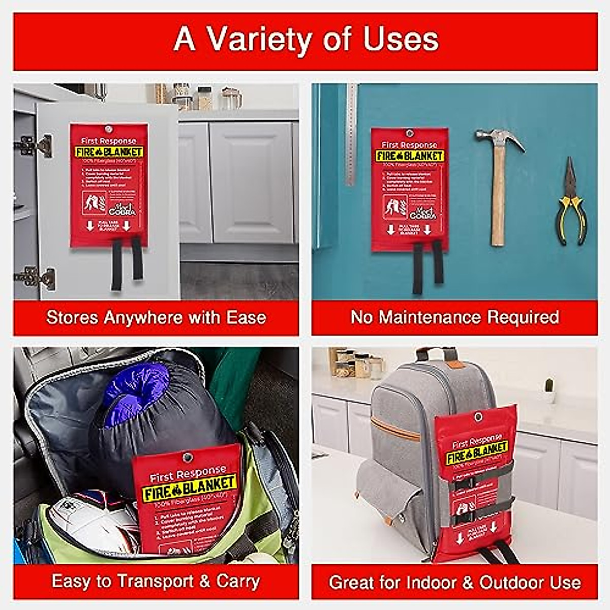 Mart Cobra Fire Blanket for Home Safety x1 Emergency Fire Blanket for Kitchen Fiberglass Fire Blankets Fireproof Blanket House Fire Safety Flame Retardant Fabric Home Safety Tarp Grease Spray