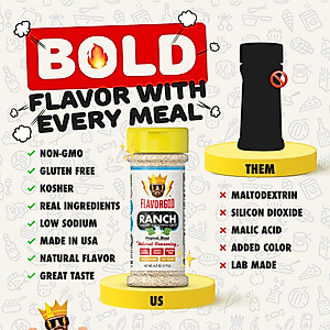 Ranch Seasoning by Flavor God, Sugar Free Ranch Substitute Low Sodium Seasoning, Gluten-Free Dry Ranch Mix, Keto & Paleo Friendly Ranch Seasoning Salad Dressing for Pizza, Popcorn, & Salads - Healthy Buttermilk Ranch Dressing Substitute