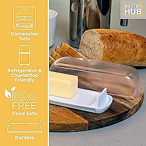 Butter Hub Butter Dish with Lid, Butter Keeper for Countertop, Easy Scoop, No Mess Lid, Dishwasher Safe (Clear)