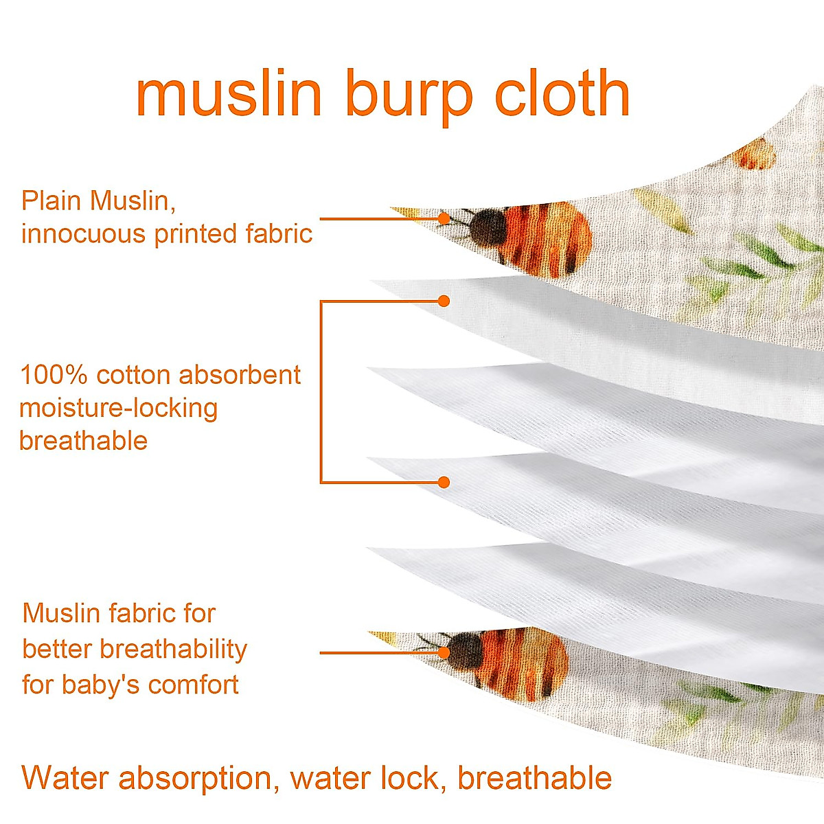 vuminbox 5-Packs Muslin Burp Cloths 100% Cotton Muslin Large Super Soft Absorbent Stylish Baby Burp Cloths for Boys and Girls