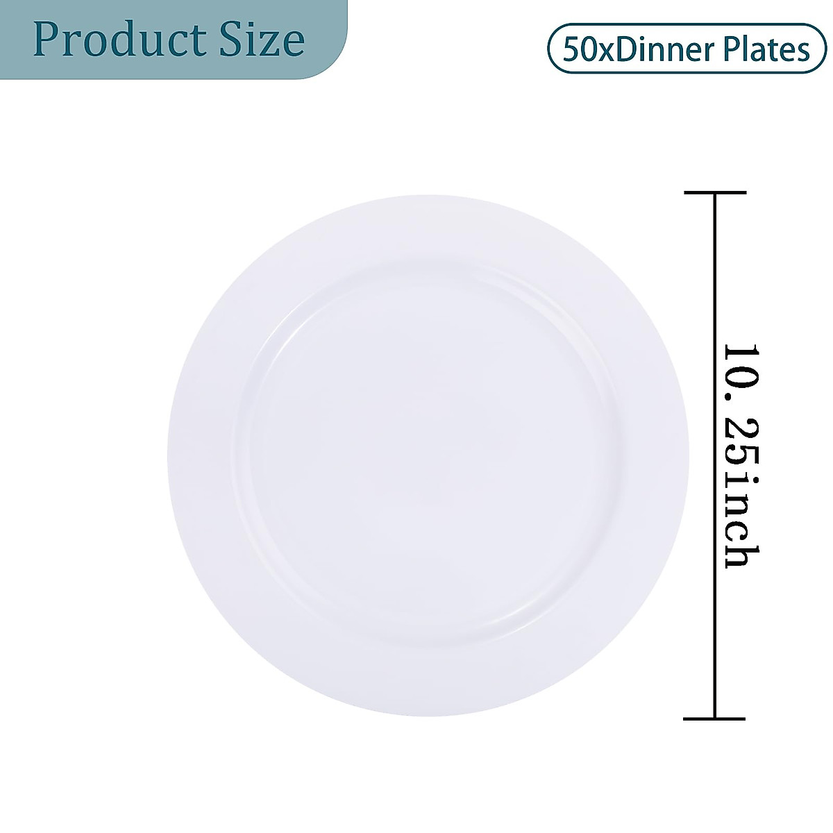 I00000 50Pcs White Plastic Dinner Plates 10.25 Inch, Premium Disposable Party Plates, Safe and Reusable, Heavy Duty Plastic Plates Perfect for Wedding & Party