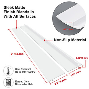 Silicone Stove Counter Gap Cover (2 Pack),Easy Clean Heat Resistant Wide & Long Kitchen Stove Gap Filler,Seals Spills Between Counters, Oven, Stovetops, Washing Machines, Washer, Dryer(21in, White)