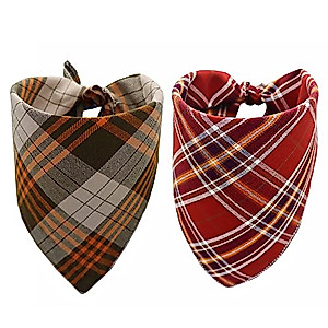 YUANKEXIANG Fall Bandana for Dogs 2 Pack - Christmas Pet Triangle Scarf Classic Plaid Reversible Bibs Kerchief Saliva Towel Set Pet Costume Accessories for Small Medium Large Dogs Cats