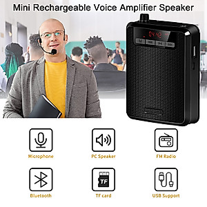 Voice Amplifier，Professional Mini Portable lotmusic Microphone Amplifier Speaker Rechargeable Wired Microphone Headset, Personal for Teacher Classroom Outdoor Meeting Tour Guides (Black)