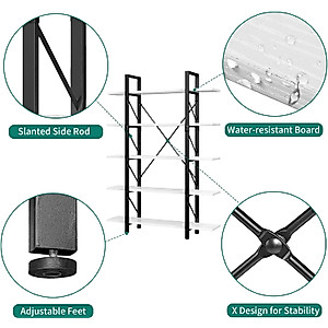 YITAHOME Book Shelf，5 Tier Bookcase, 12" D x 47" W x 71" H Large Industrial Book Shelf Storage Organizer for Living Room, Bedroom,Home Office, Free Standing Storage Shelving Unit, White