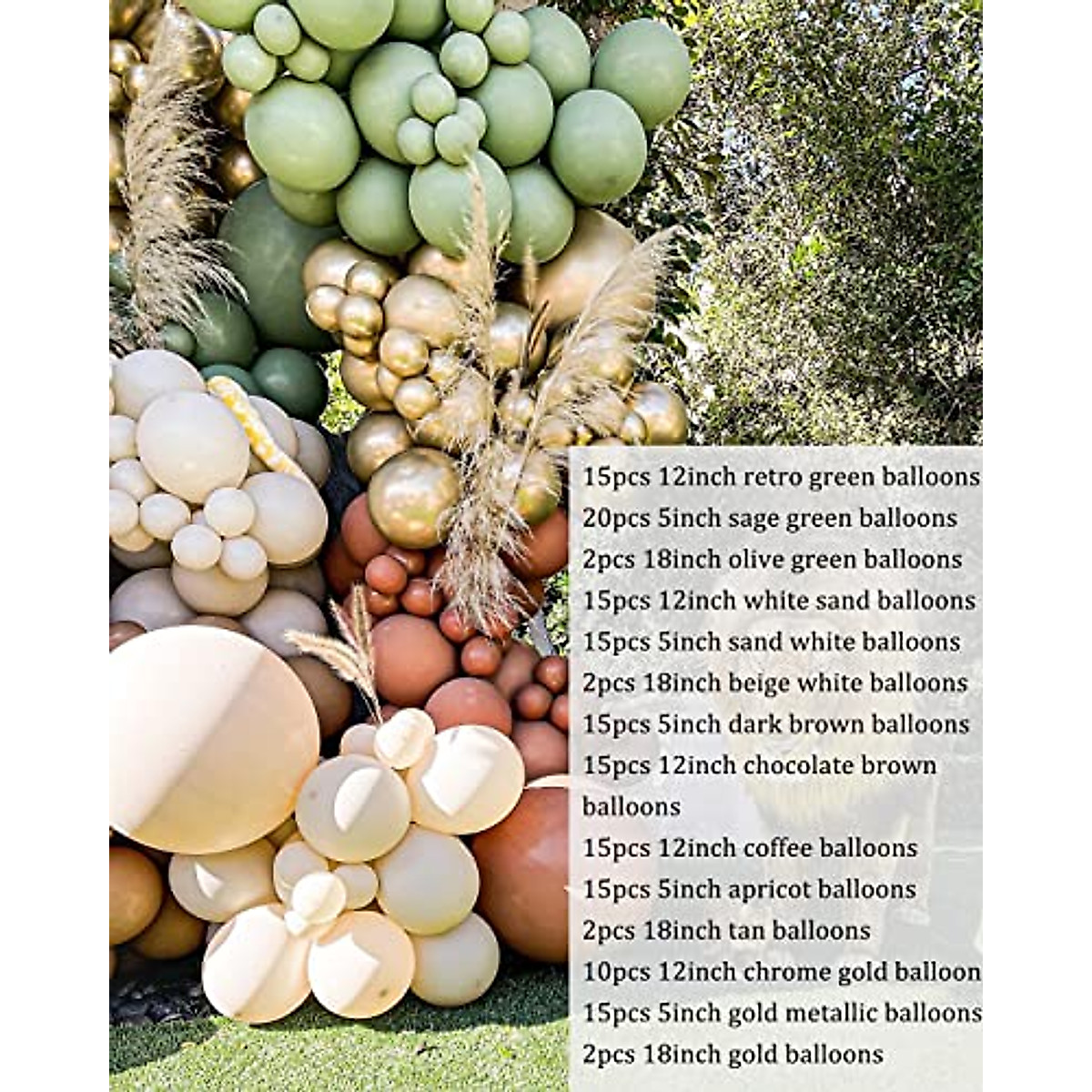 Brown And Green Balloon Garland Kit Olive Green Coffee White Sand Brown Gold Metallic 157PCS Latex Balloons For Baby Shower Jungle Safari Wild One Woodland Theme Party Decorations