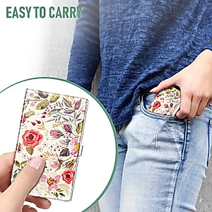 Swooflia Business Card Holder Case Wallet for Women Metal Retro Flower Slim Pocket Purse Square Card Cases Cute For Realtors Real Estate Agents