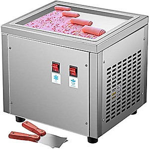VEVOR Commercial Rolled Ice Cream Machine, Stir-Fried Ice Cream Roll Machine with Single Square Pan, Stainless Steel Stir-Fried Ice Cream Roll Maker, Yogurt Cream Machine for Bars Cafés Dessert Shops