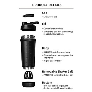 ComfyoneCHP Detachable Bottom Stainless Steel Water Bottle Cup Protein Mixing Shaker Tumbler Removal Ball and Bottom Easy Clean Leak-Proof Blender Cup 28oz (800ml) for Gym (Navy Blue)