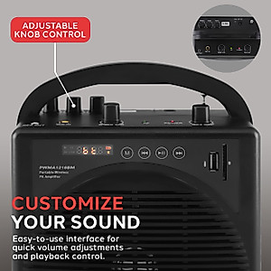 Pyle Portable Outdoor PA Speaker Amplifier System & Microphone Set with Bluetooth Wireless Streaming, Rechargeable Battery - Works with Mobile Phone, Tablet, PC, Laptop, MP3 Player - PWMA1216BM, BLACK