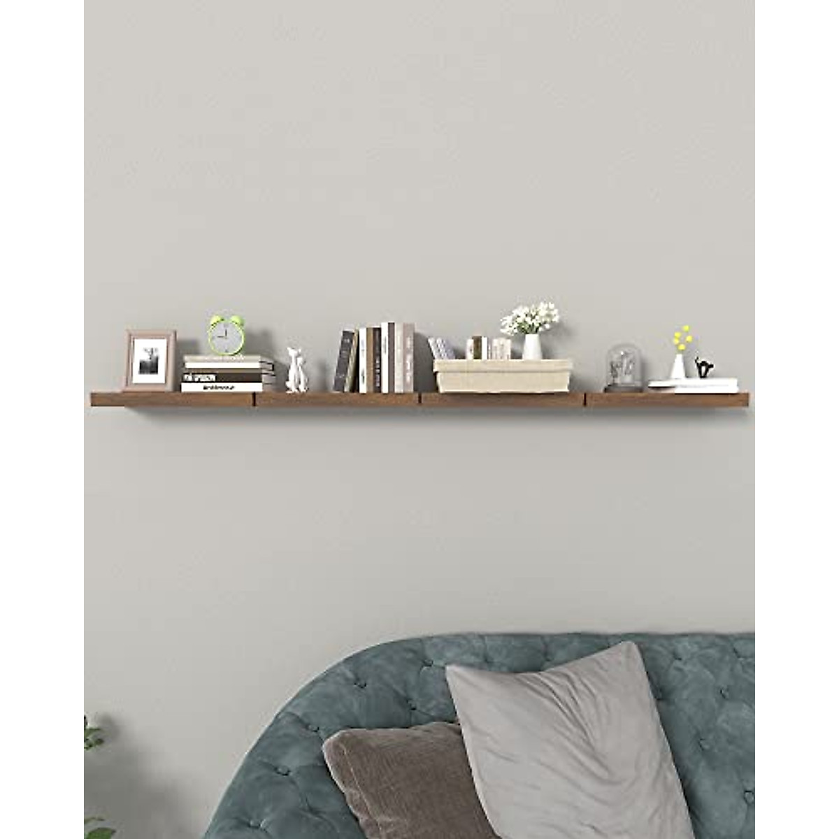 Hzuaneri 15" Floating Shelves - Set of 4 Bathroom Shelf, Retro Wall Shelf, Wall Mounted Hanging Shelf with Invisible Brackets, for Living Room Decor, Bathroom, Bedroom, Kitchen, Rustic Brown