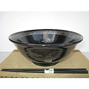 Japanese Black Glaze Silver Dragon 8.35 Inches Diameter Ramen Soup Ramen Noodle or Serving Bowl with Chopsticks